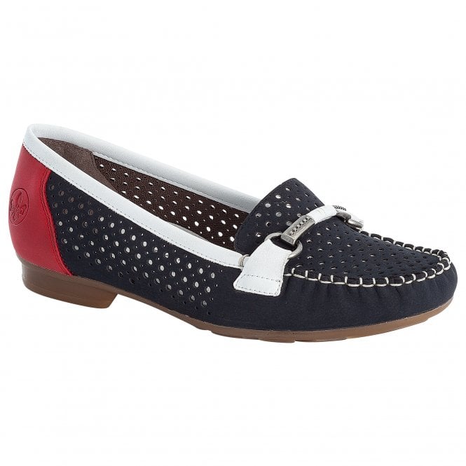 Rieker 40065-14 Ladies Loafer Blue Combi – Chequers Shoes